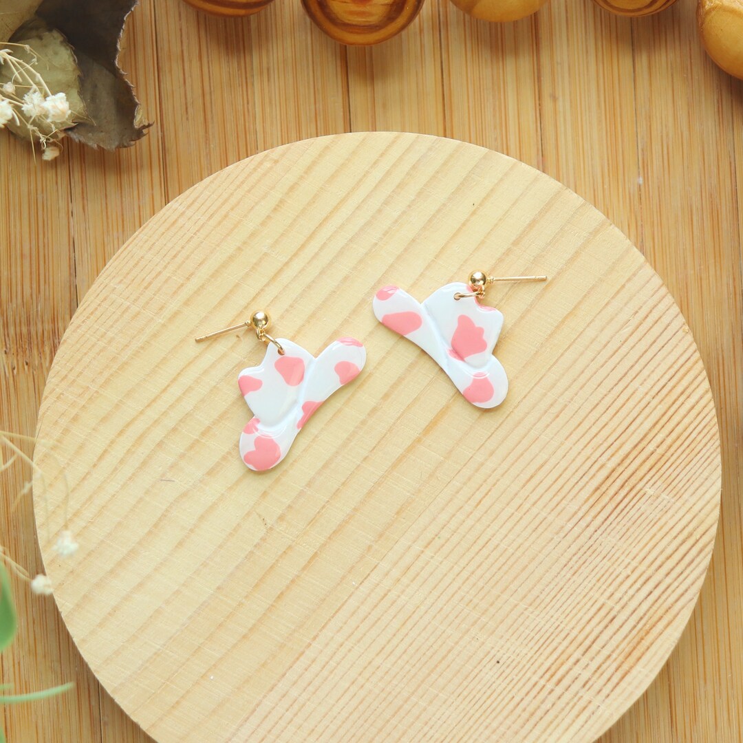 Strawberry Cow Spotted Cowboy Hat Earrings - Etsy