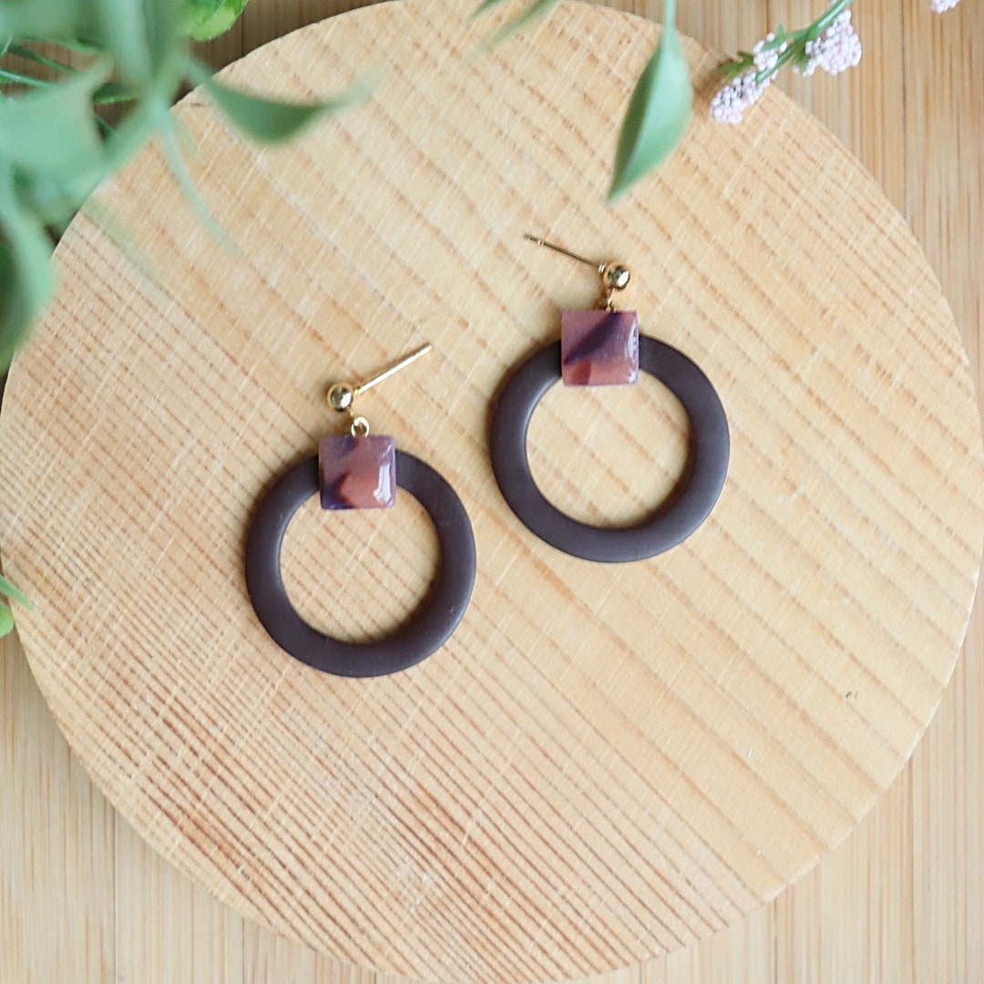 Brown Circle With Tortoise Shell Accent Earrings - Etsy