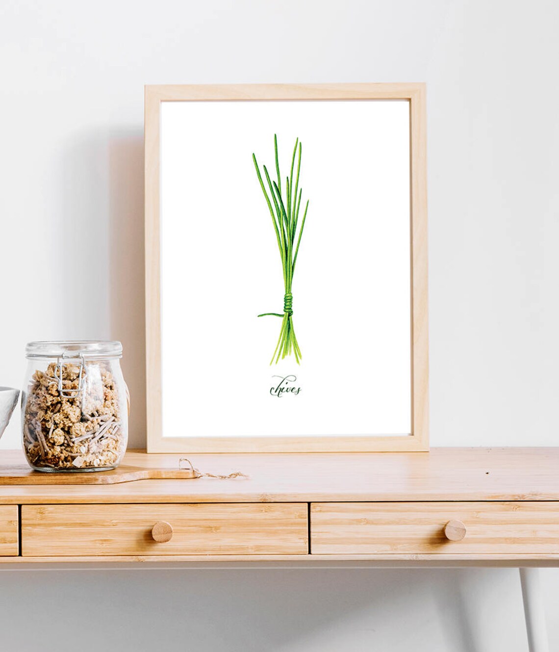 Chives Kitchen Herbs Watercolor Illustration Art Print Instant Download ...