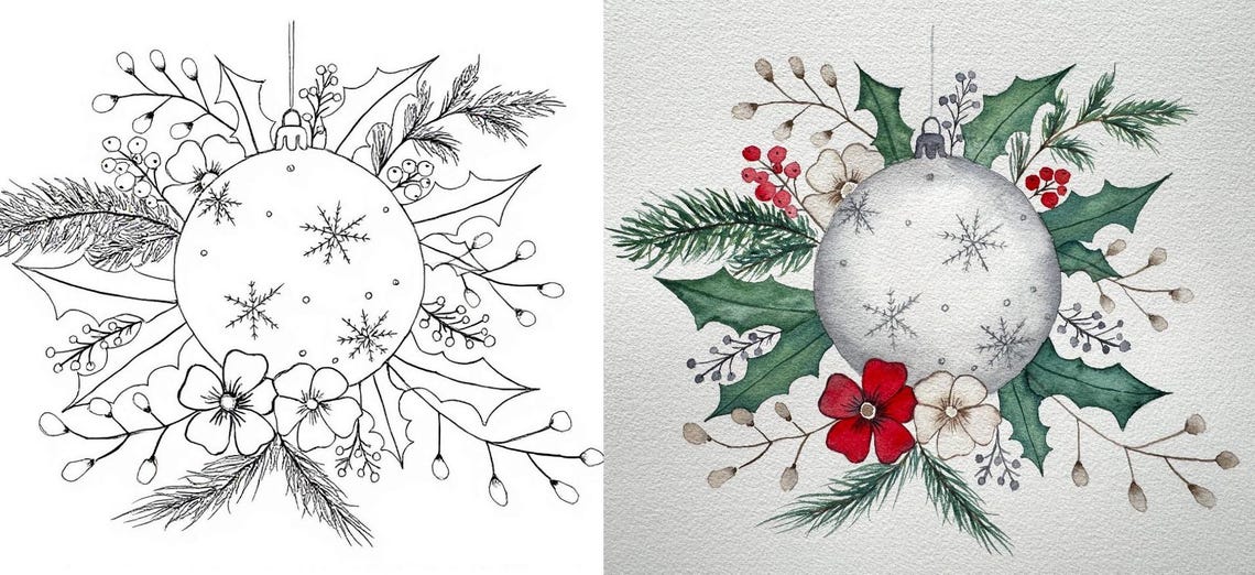 Christmas Joy Outline Drawing | Printable Watercolor Template for DIY ...