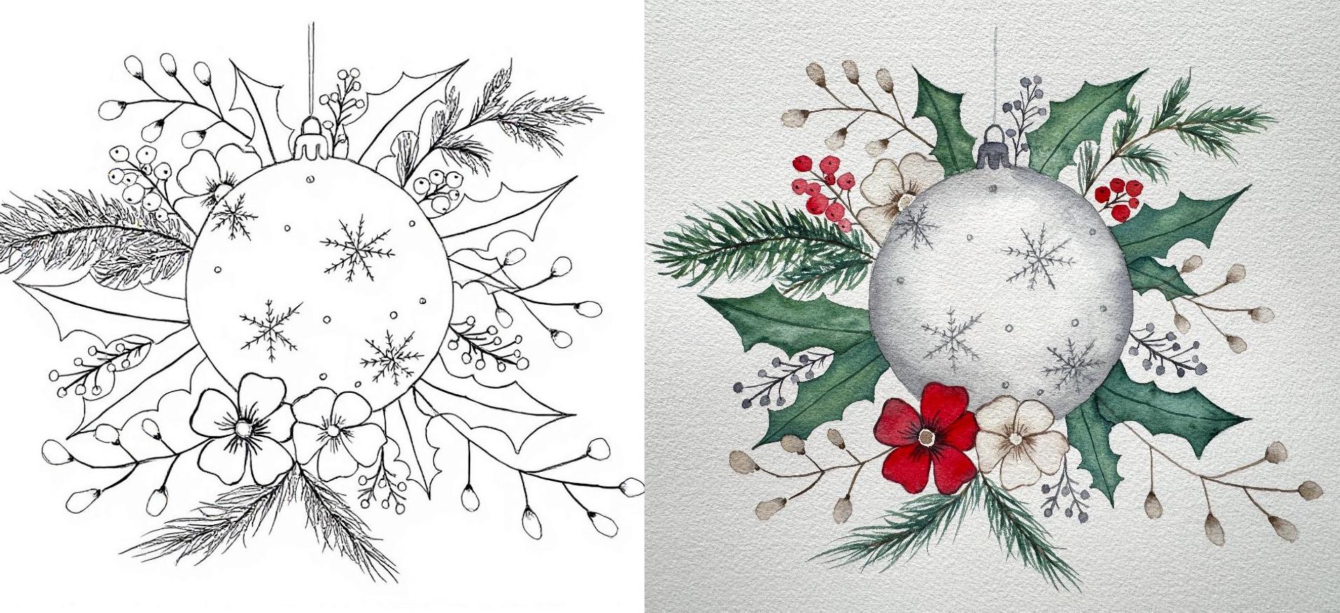 Christmas Joy Outline Drawing | Printable Watercolor Template for DIY ...