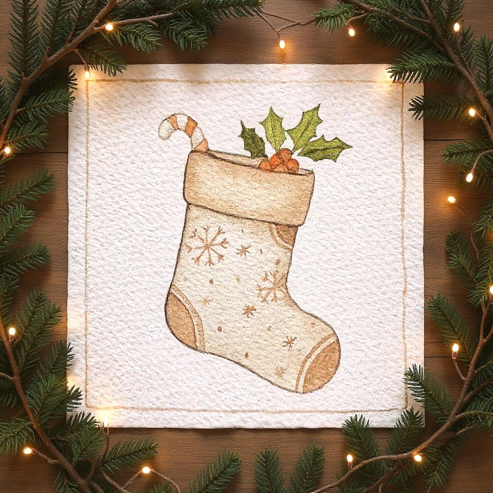 Christmas Stocking Watercolor Card | Outline Drawing Template for ...