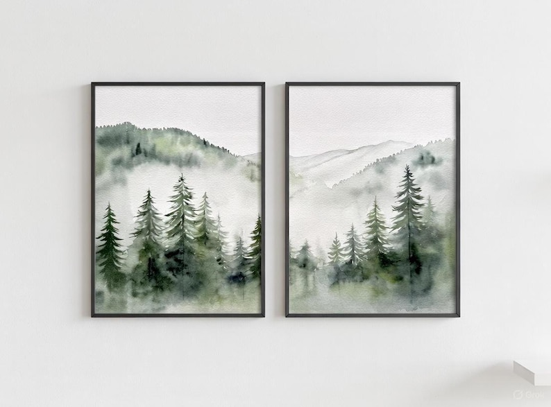 Misty Forest Watercolor Outline | Printable Line Drawing for Painting ...