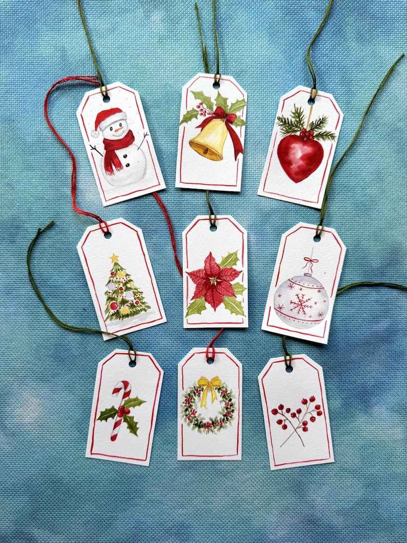 Christmas Gift Tags | Printable Watercolor Outline Drawing | Template ...