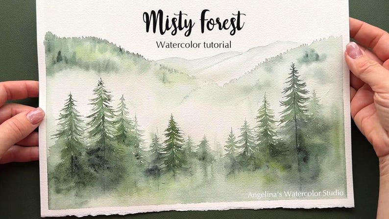 Misty Forest Watercolor Outline | Printable Line Drawing for Painting ...