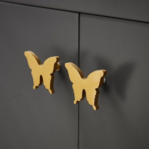 Modern Brass Butterfly Knobs Pulls Dresser Knob Pull Handles Gold Drawer Knob Pull Girls Room ...