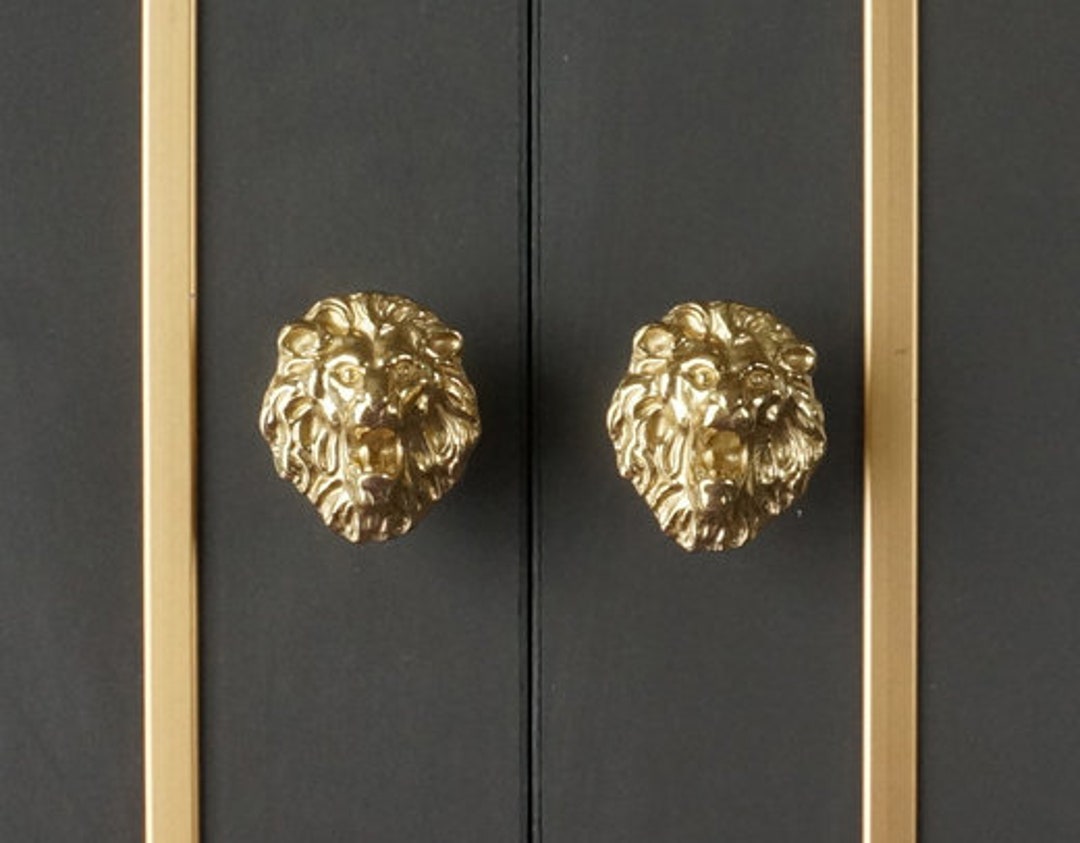 Lion Knobs Brass Drawer Knobs Pulls Dresser Knobs Kitchen Cabinet Pulls Handle Door Knob Ring ...