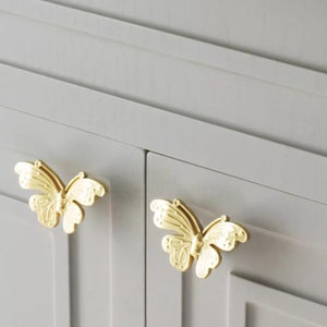Brass Butterfly Knobs Modern Gold Knobs Decor Dresser Knobs Pulls Child Gift Drawer Knob Kitchen ...
