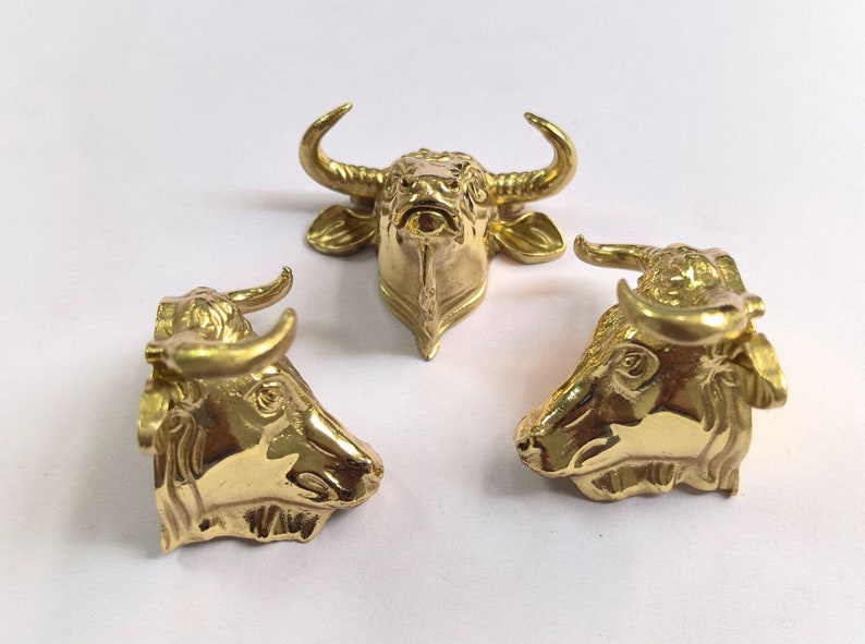 Brass Bull Head Knob: Modern Gold Decor, Drawer Pull - Etsy
