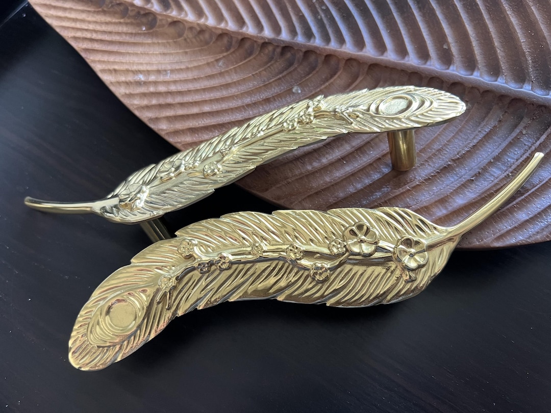 Solid Brass Leaf Knobs Cabinet Pull Knobs Gold Leaves Dresser Knob Pull Kitchen Door Handle Knob ...