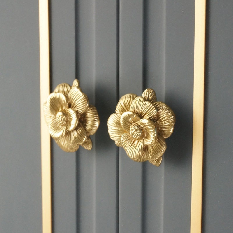 Flower Brass Knobs Kitchen Pulls and Knobs Cabinet Handles - Etsy