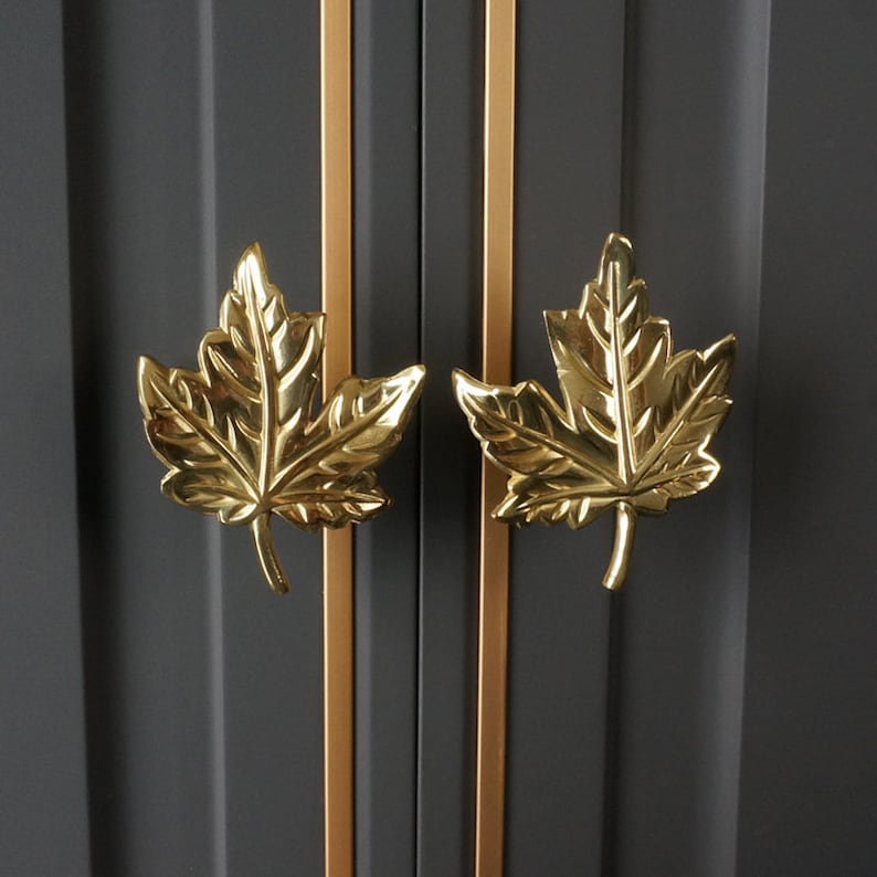 Solid Brass Leaf Knobs Cabinet Pull Knobs Gold Leaves Dresser - Etsy