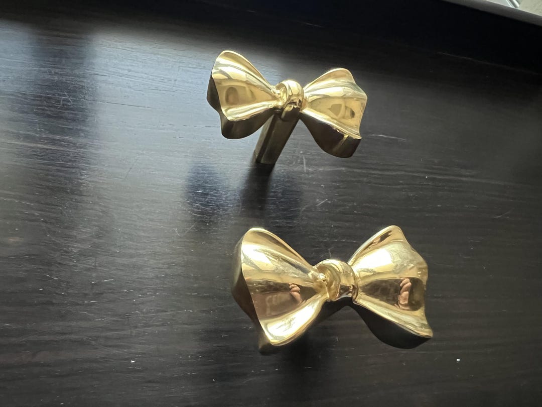 Modern Brass Bow Knobs Pulls Dresser Knob Pull Handles Gold Drawer Knob Pull Girls Room Cabinet ...