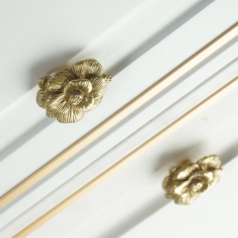 Flower Brass Knobs Kitchen Pulls and Knobs Cabinet Handles - Etsy