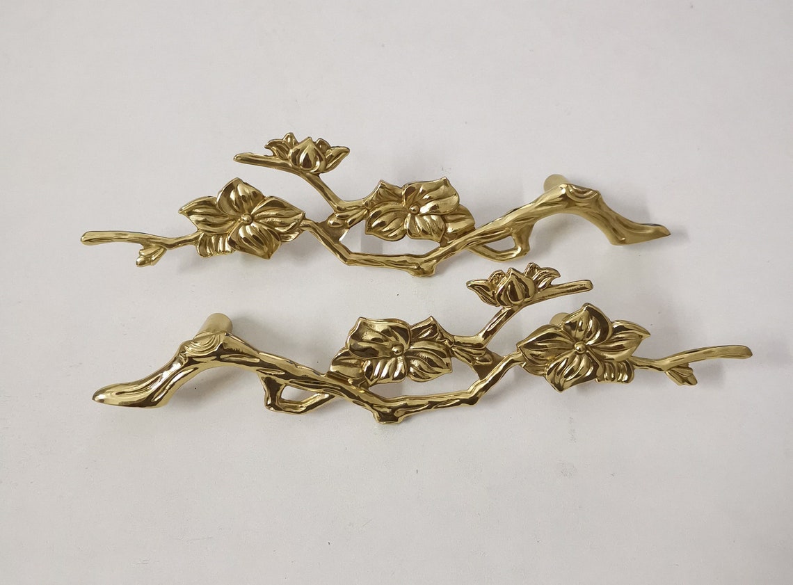 Solid Brass Flower Knob: Gold Dresser Drawer Pull, Cabinet Hardware - Etsy