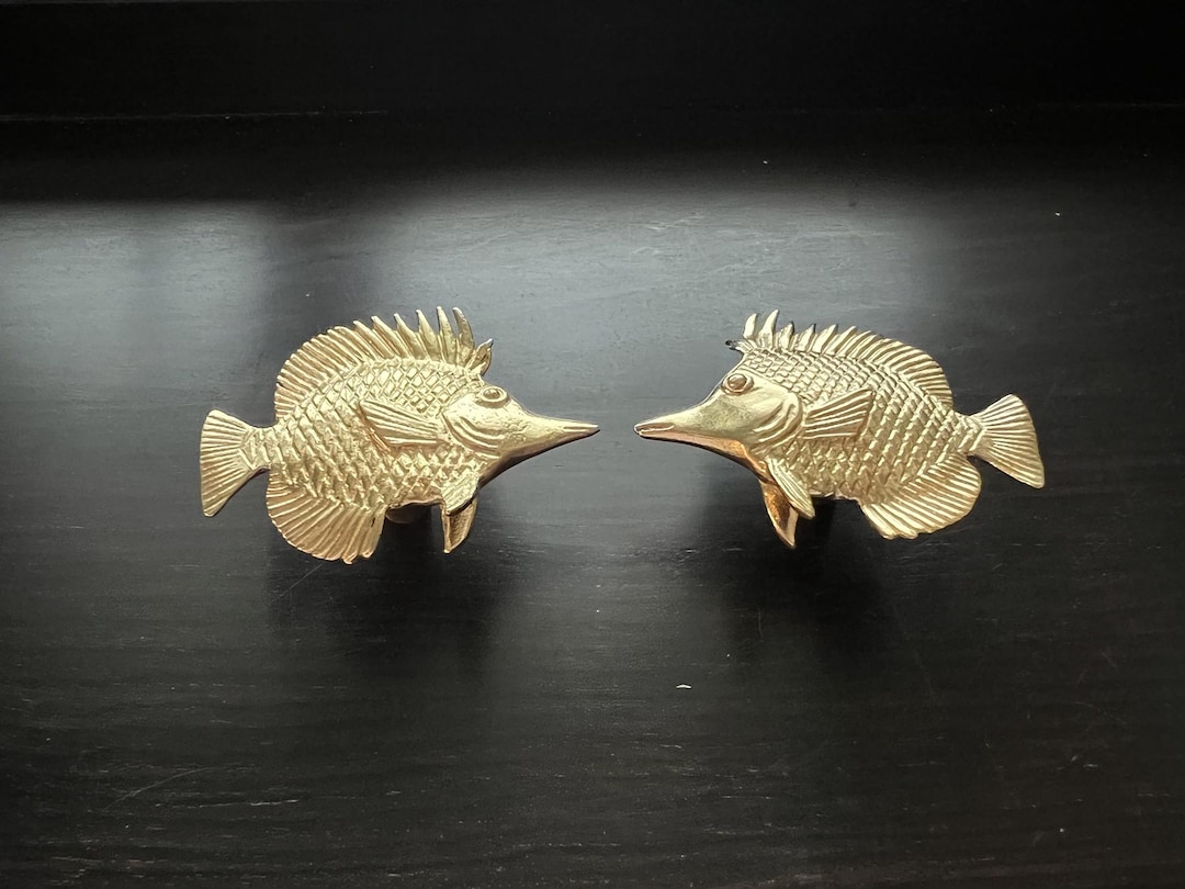 A Pair of Fish Drawer Pull Knobs Brass Knobs,brass Animal Cabinet Knobs ...