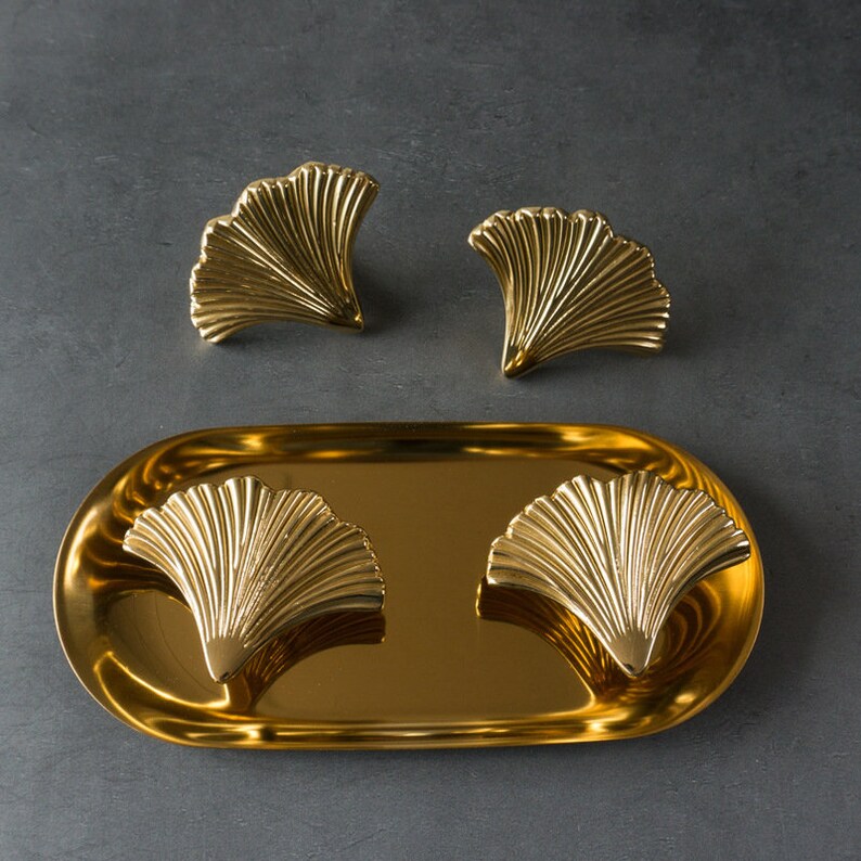 Solid Brass Leaf Knobs Cabinet Pull Knobs Gold Leaves Dresser | Etsy