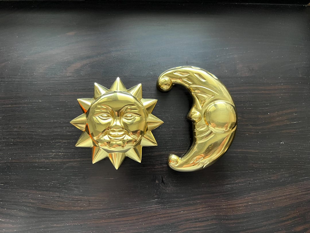 Sun and Moon Brass Cabinet Knobs - Nordic Style Drawer Pulls - Etsy