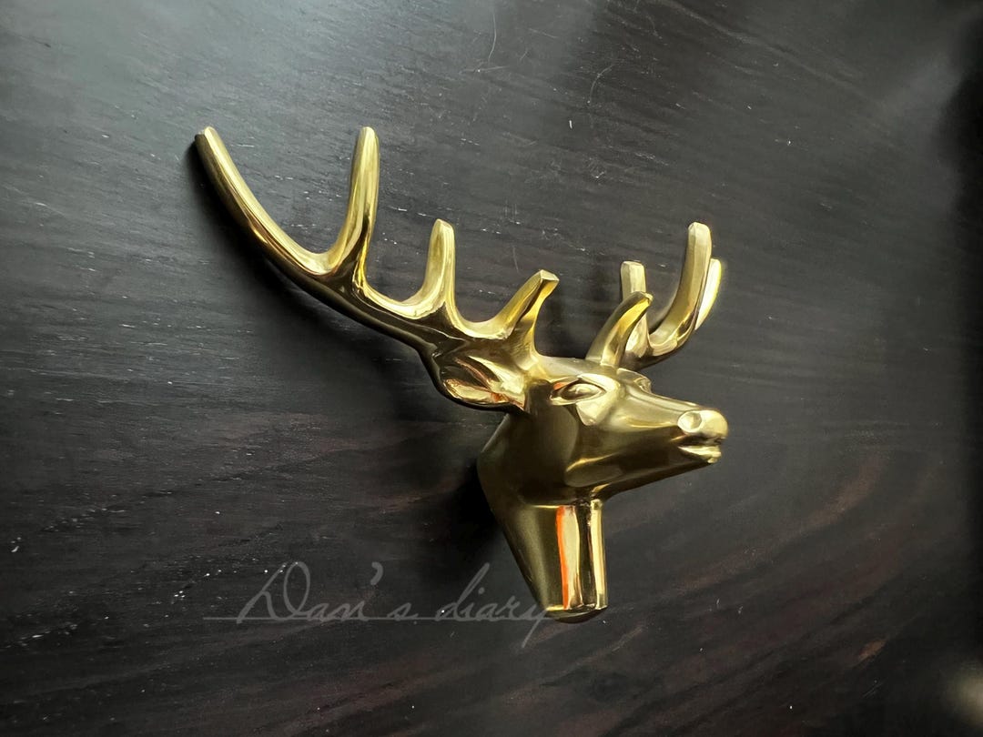 Nordic Brass Deer Head Drawer Knob: Solid Brass Cabinet Pull - Etsy