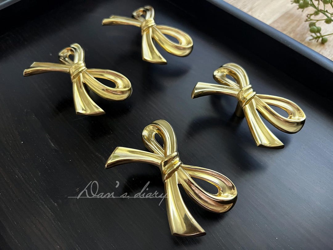 Solid Brass Bow Knob - Gold Dresser Drawer Pull - Etsy