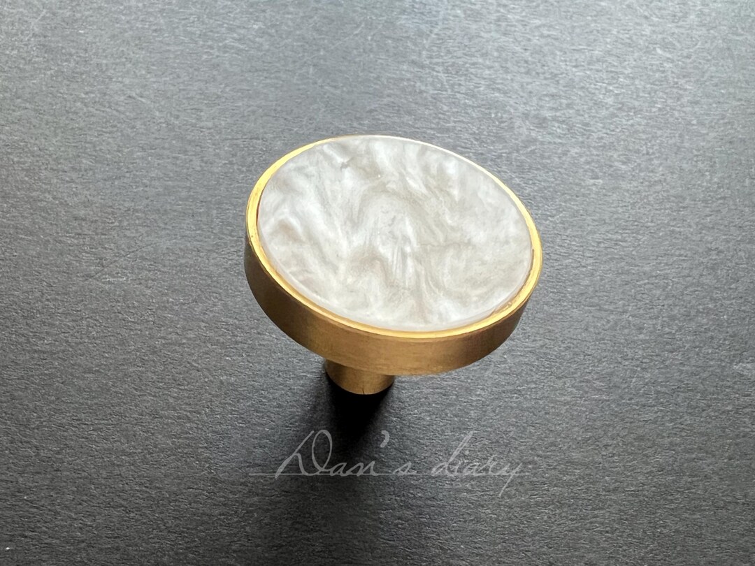 Solid Brass Knob With Shell Inlay: Modern Cabinet Pull - Etsy