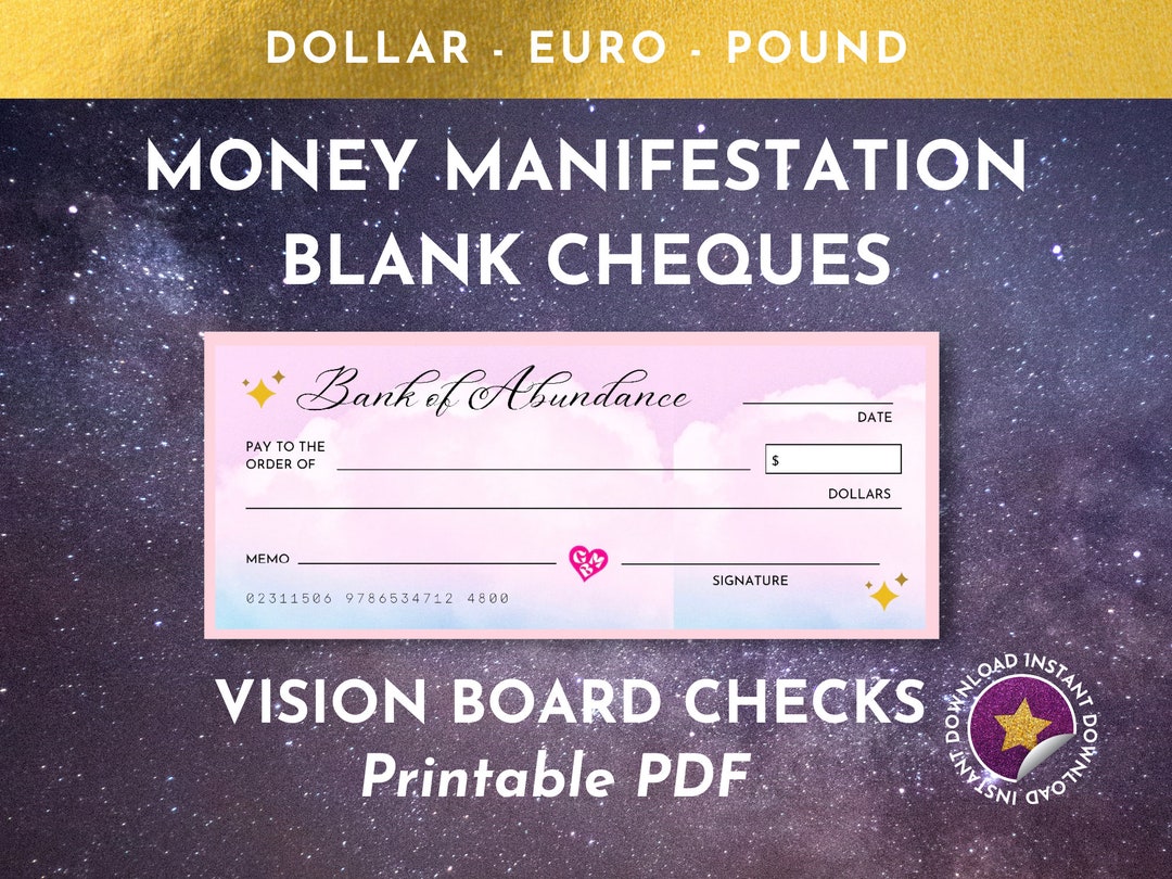 Manifestation Check Printable, Vision Board Printables, Blank ...