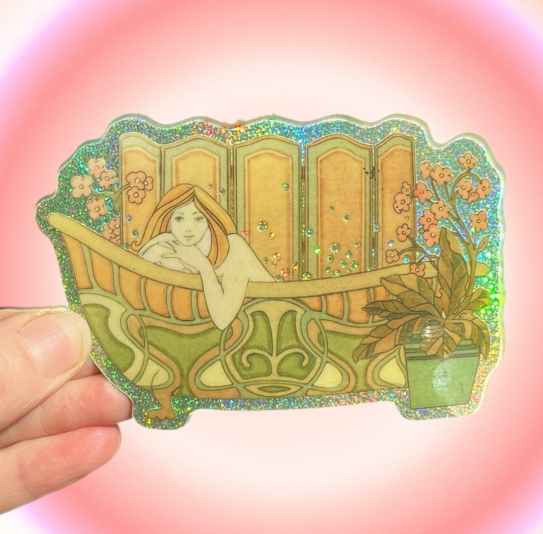 Bathing Beauty...60s 70s...sticker... Sparkly..vintage... Art Nouveau ...