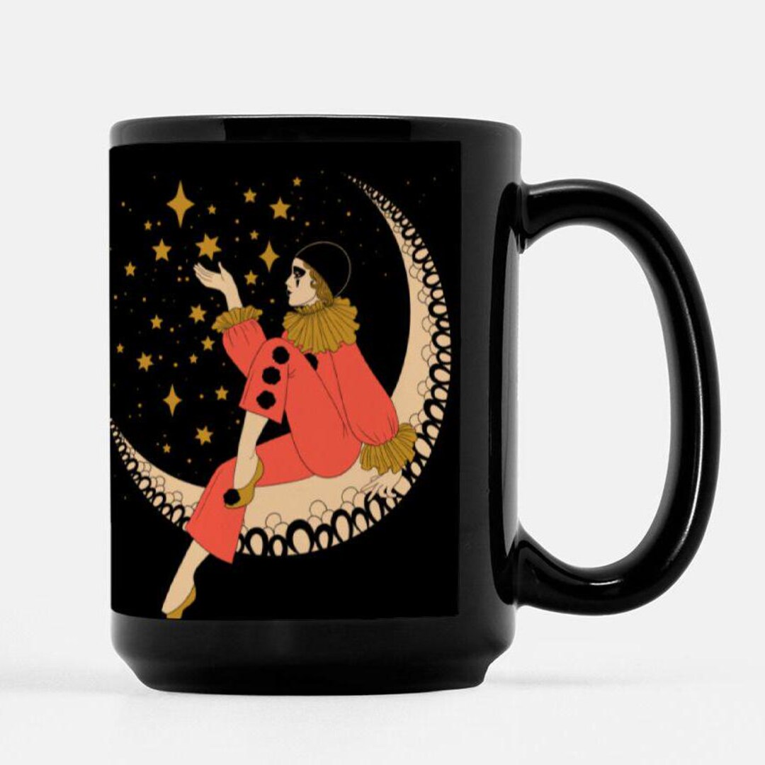 Pierrot on the Moon... Coffee Cup...mug... Clown... Clowncore...circus ...