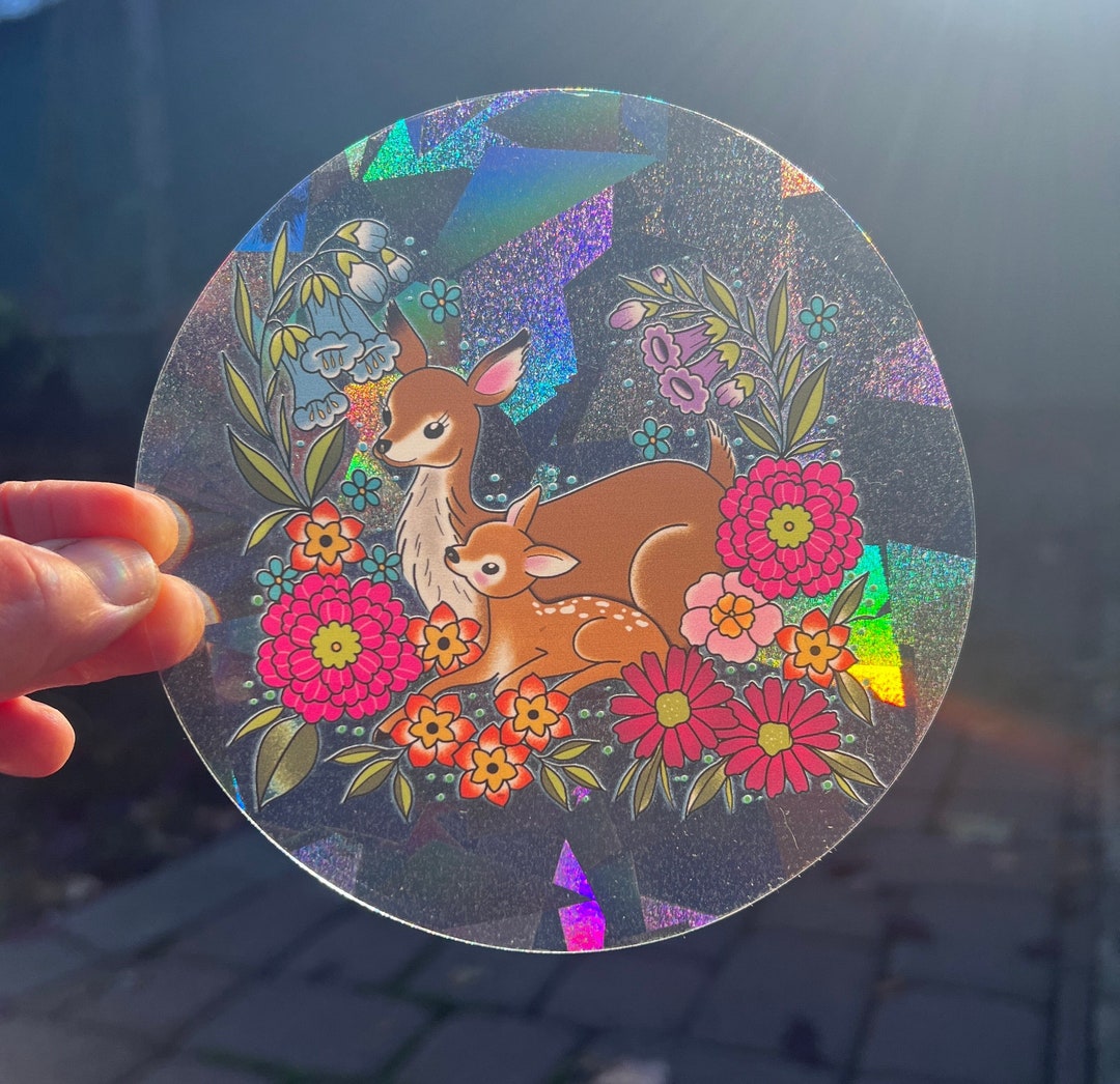 Suncatcher...throws Rainbows...deer and Fawn...rainbow Window Film ...