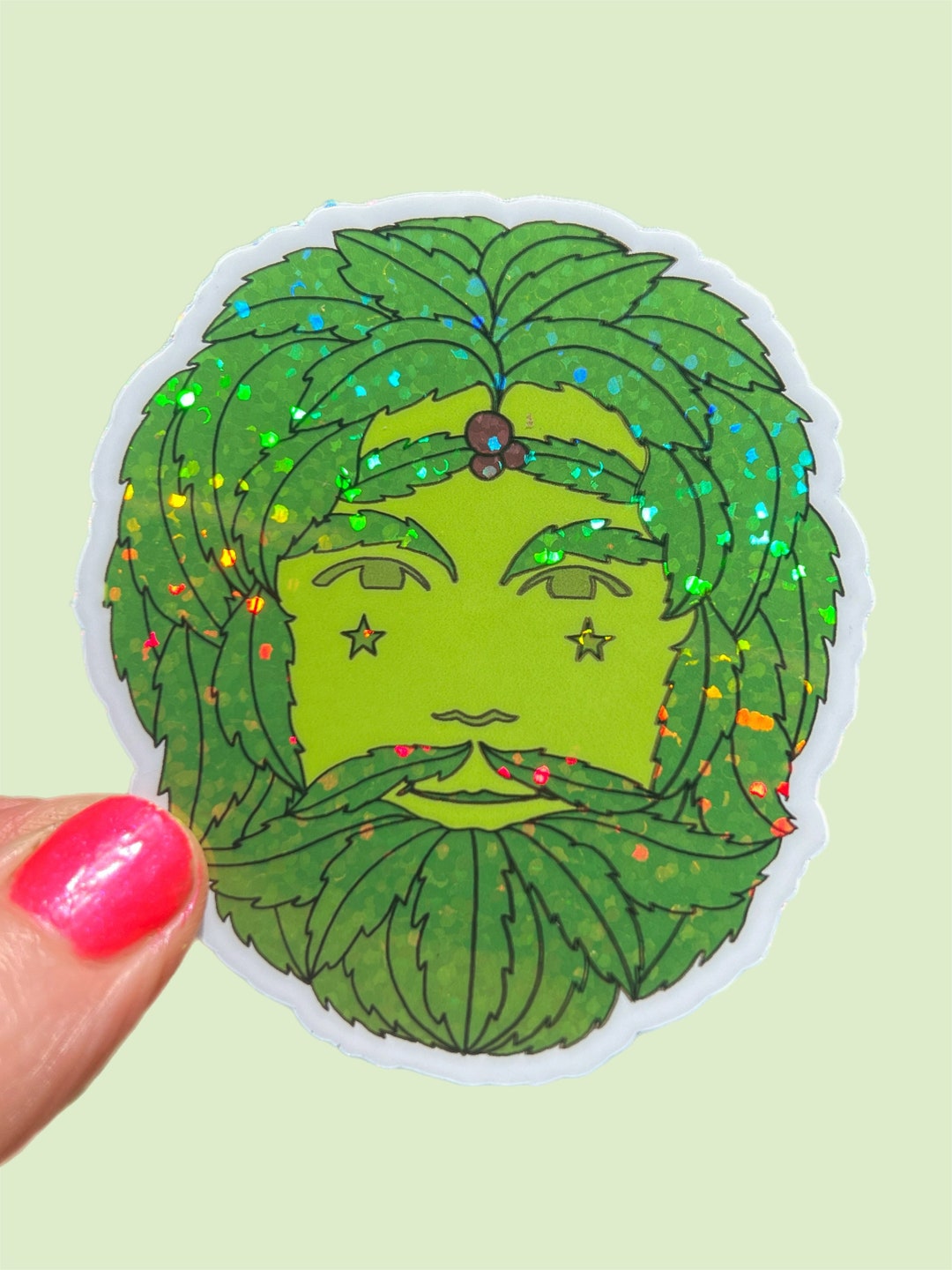 Green Man Sticker..pagan Hippie Garden Gardener..glitter Sticker ...