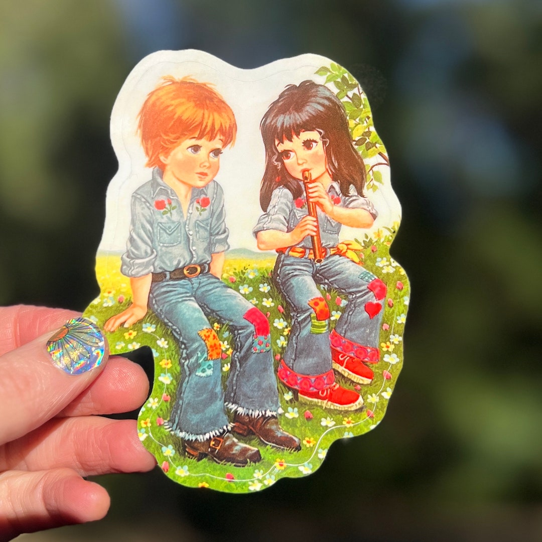 Big Eye Kids Stickers..60s 70s.sticker..hippie Hippy..cute...flute ...