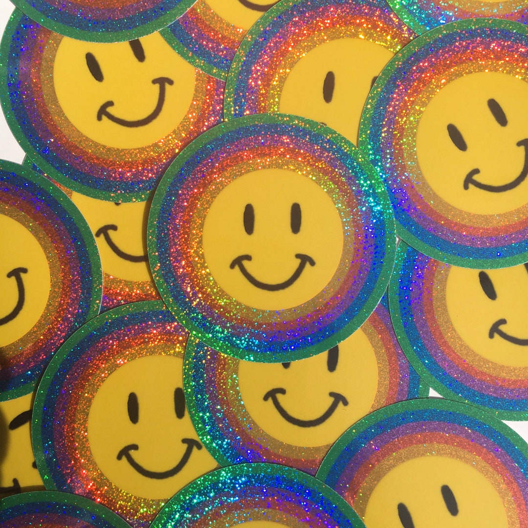 Happy Face Sparkle Sticker...sticker... 90s...rave...acid...vinyl ...