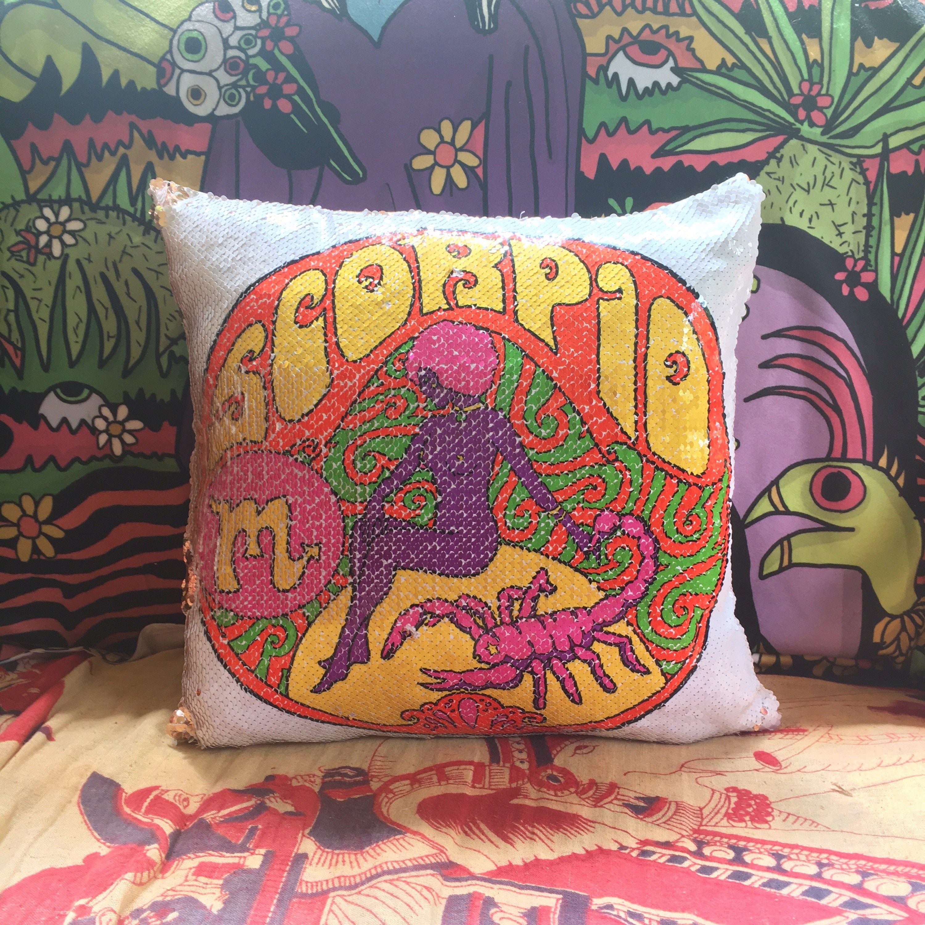 Reversible Magic Sequin Pillow Scorpio Zodiac...astrology | Etsy