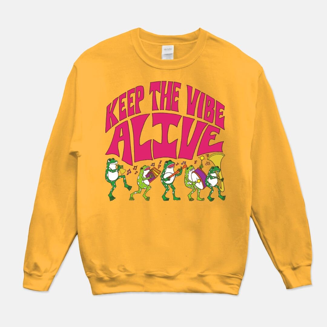 Keep the Vibe Alive Frog Parade Crew Neck Sweatshirt..whimsical Frog ...