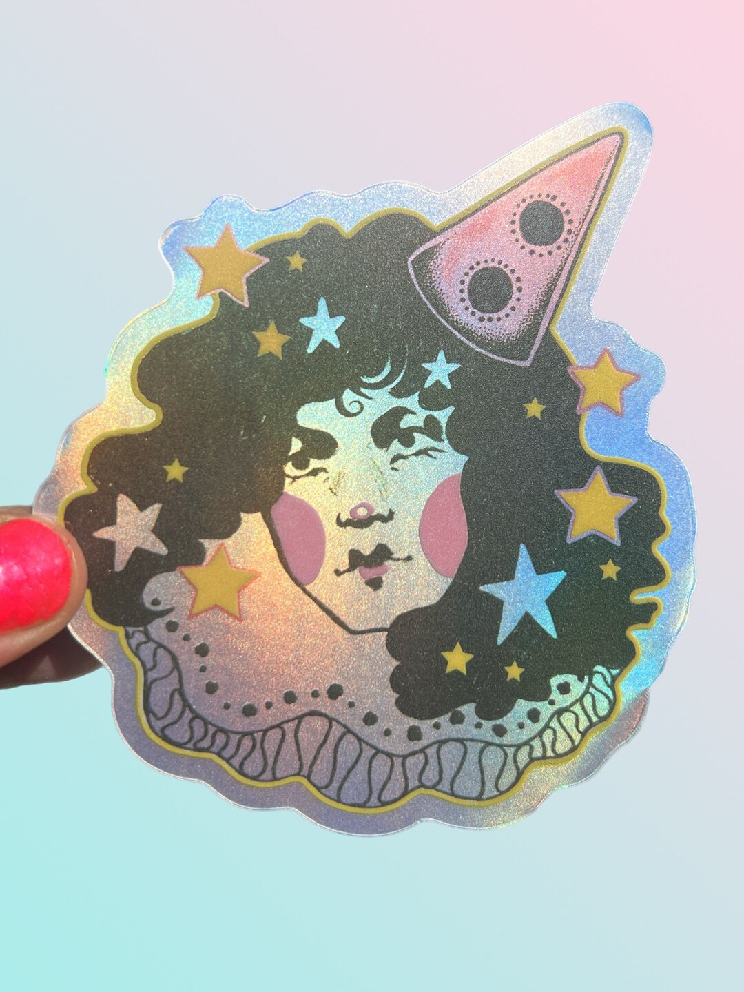 Glam Clown...sticker...vintage Clown..pierrot...circus... Vinyl ...