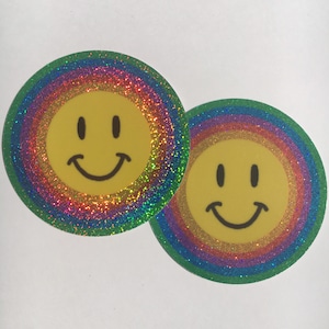 Happy Face Sparkle Sticker...sticker... 90s...rave...acid...pride ...