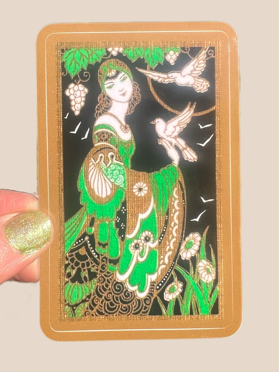Green Bird Goddess Sticker...romantic...art Nouveau..woman in Garden ...