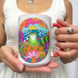 Happy Frog Mug...eco-friendly Packaging...mushroom...large Mug...happy ...