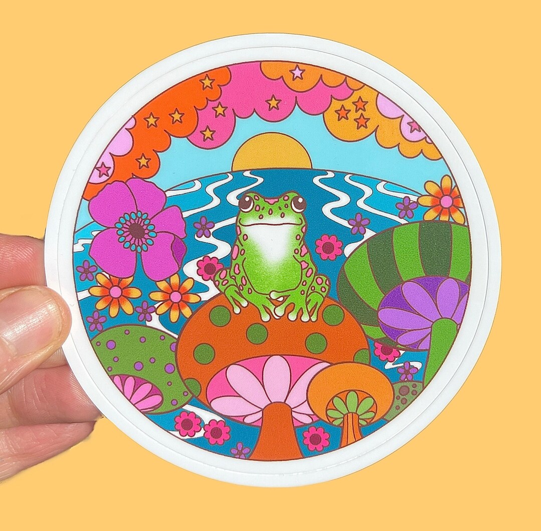 Happy Frog Sticker..60s Aesthetic Frog Sticker..colorful Frog Vinyl ...