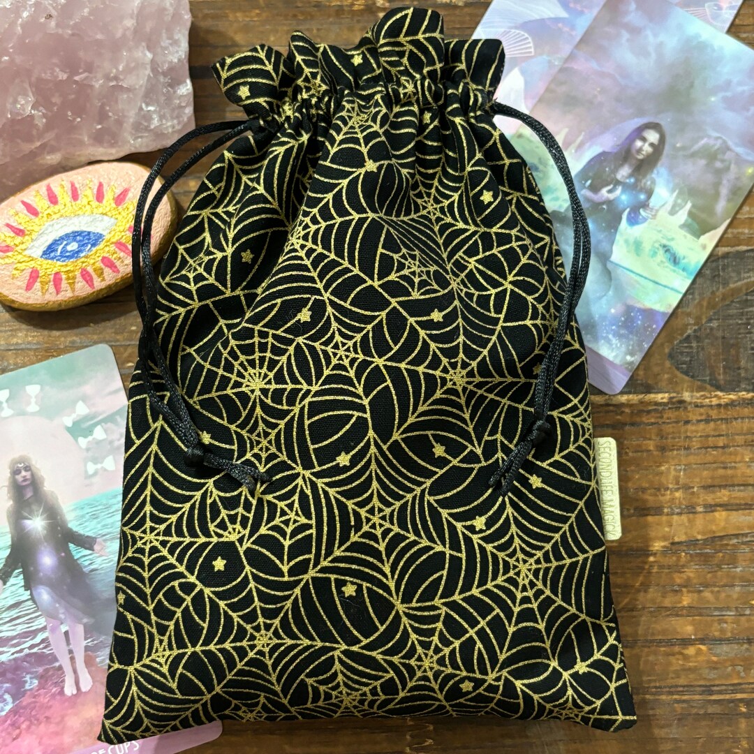Spider Web Black and Gold Silk Lined Tarot Pouch, Oracle Bag. - Etsy