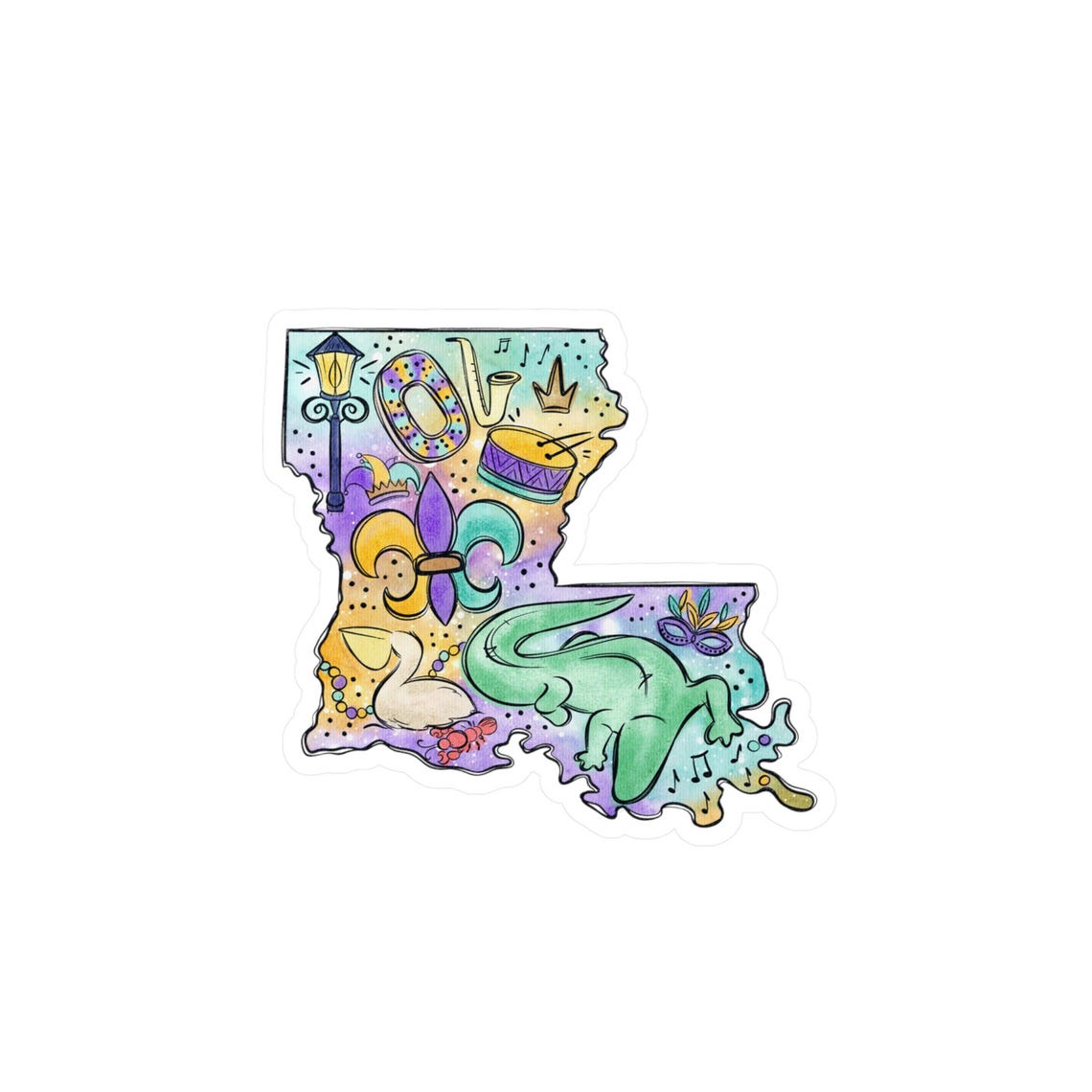 Louisiana Watercolor Sticker Southern State Pride Vinyl Decal Colorful ...
