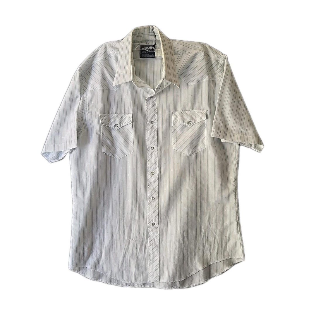 Vintage Wrangler Shirt Men's 17 White Striped Cowboy Cut Western X-long ...