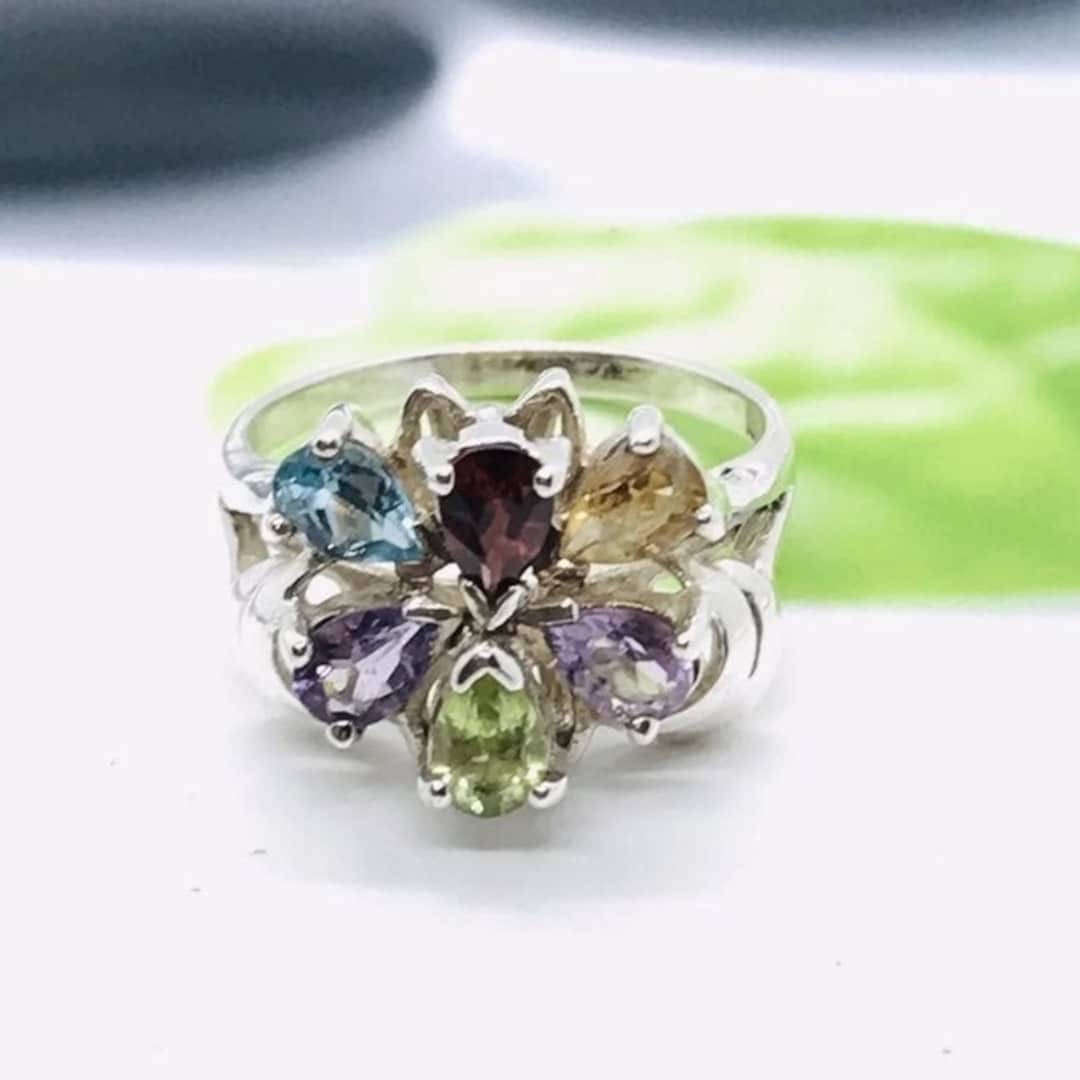 Sterling Silver Multi Color Stone Ring Size 11 - Etsy