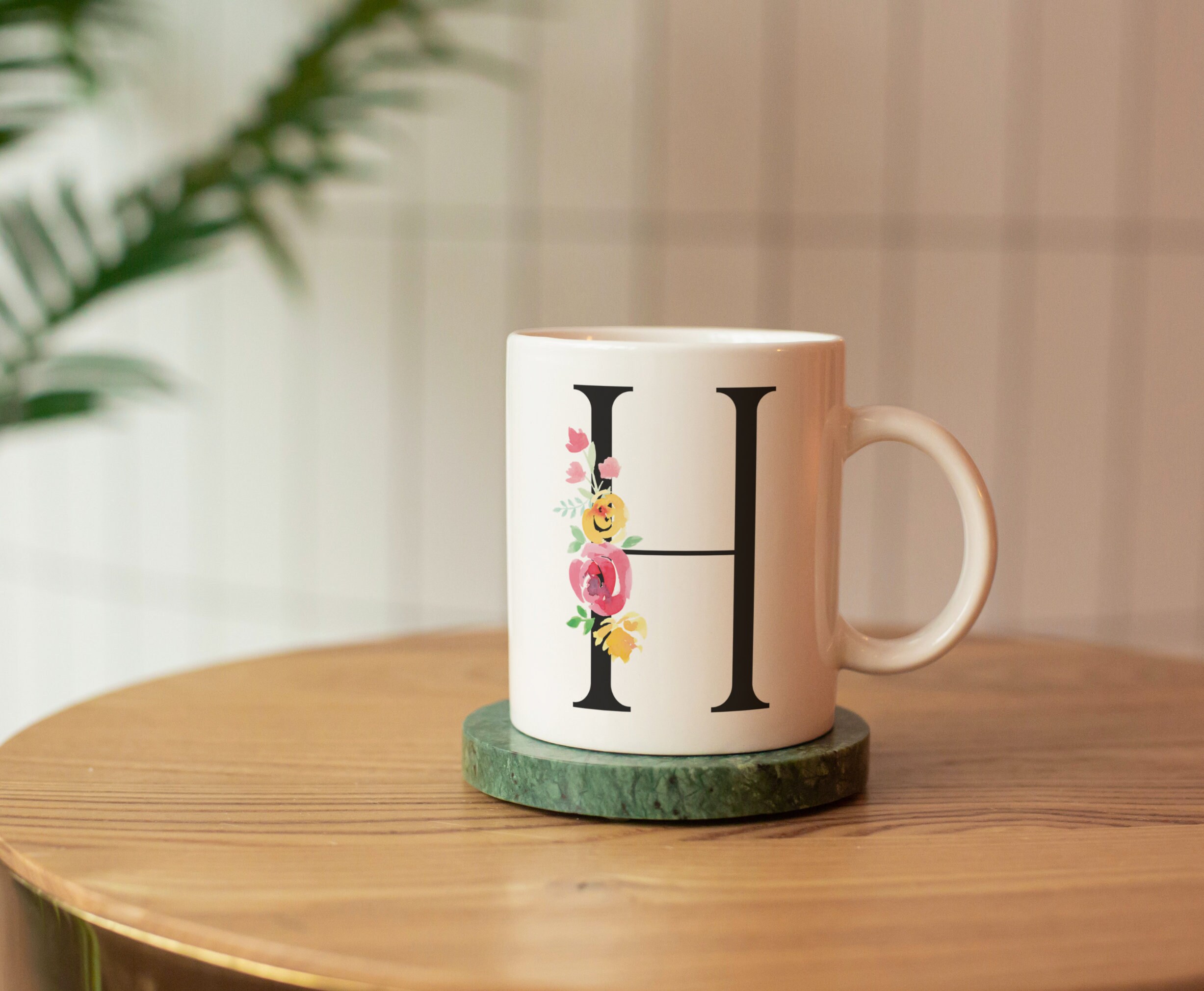 Floral Personalized Monogram Mug, Pink and Yellow Floral Mug, Gifts for ...