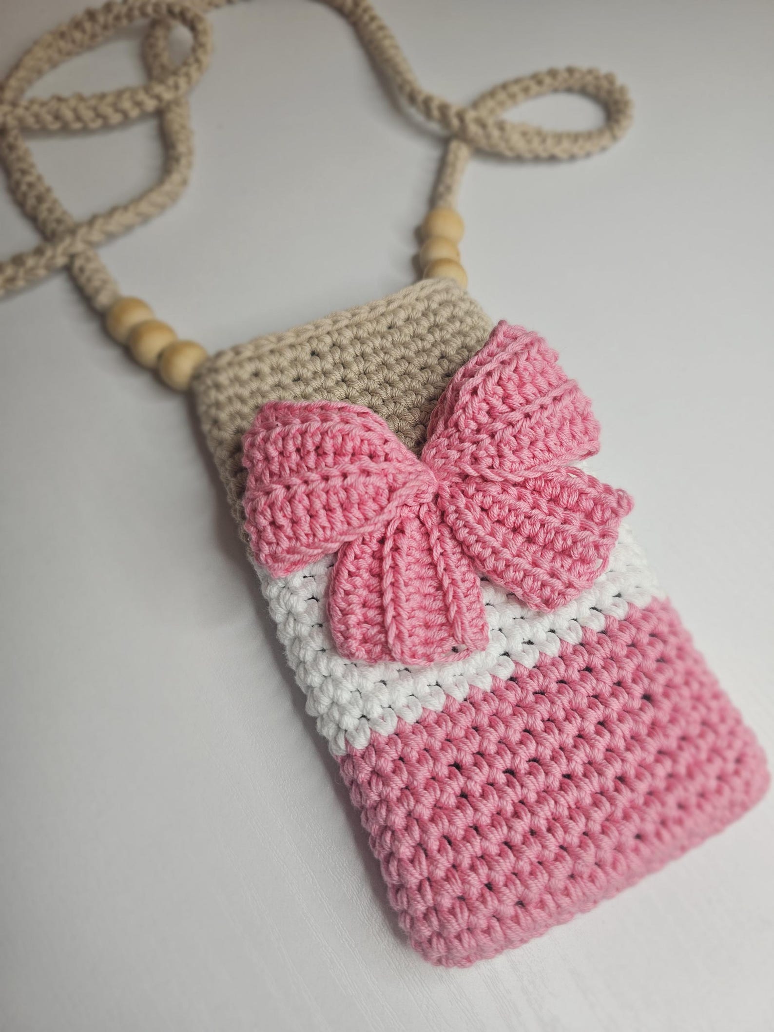 Crochet Crossbody Phone Case, Pink Bow Phone Pouch - Etsy