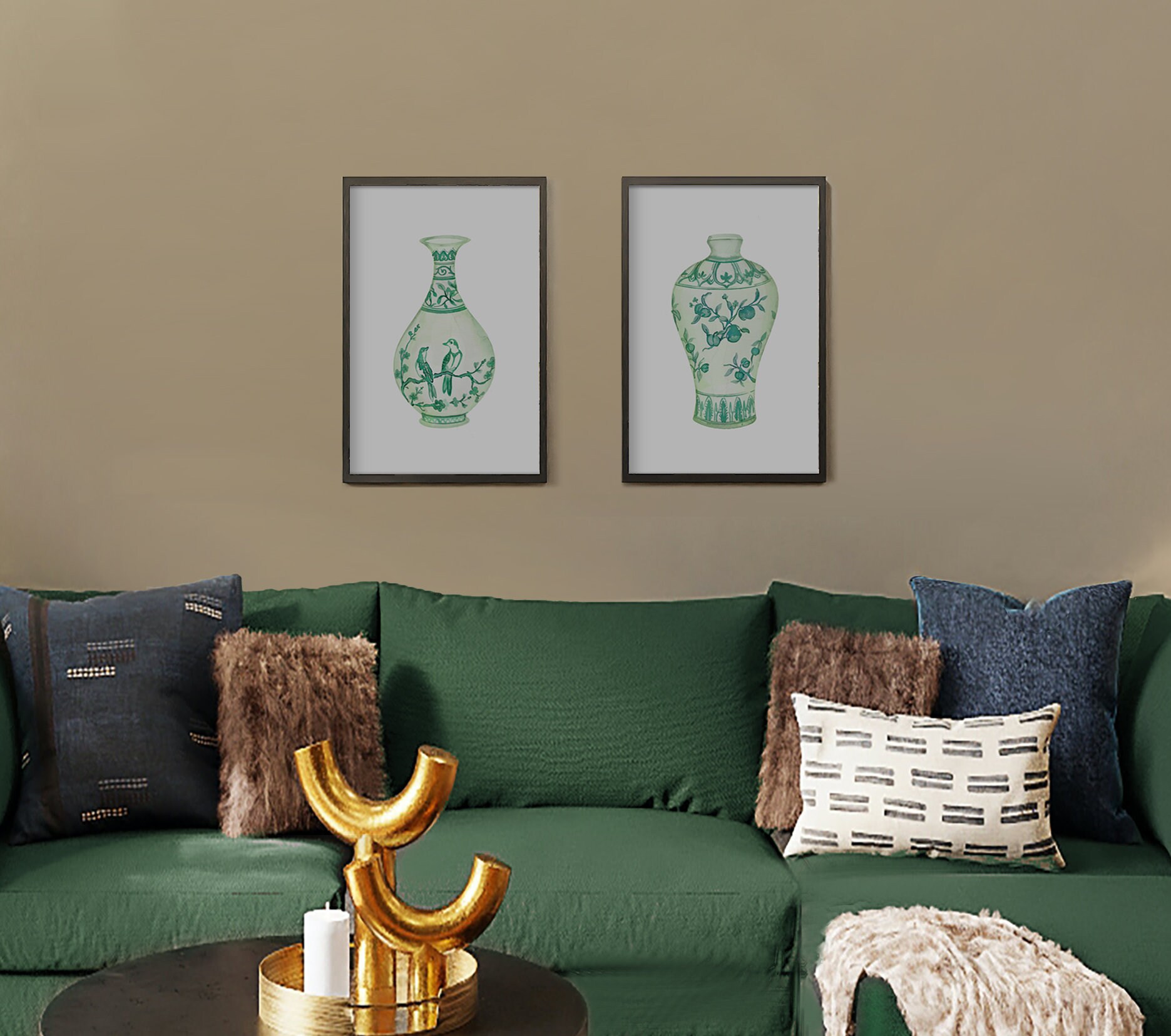 Chinoiserie Vase Print Set: Watercolor Jade Green Art (digital Download ...