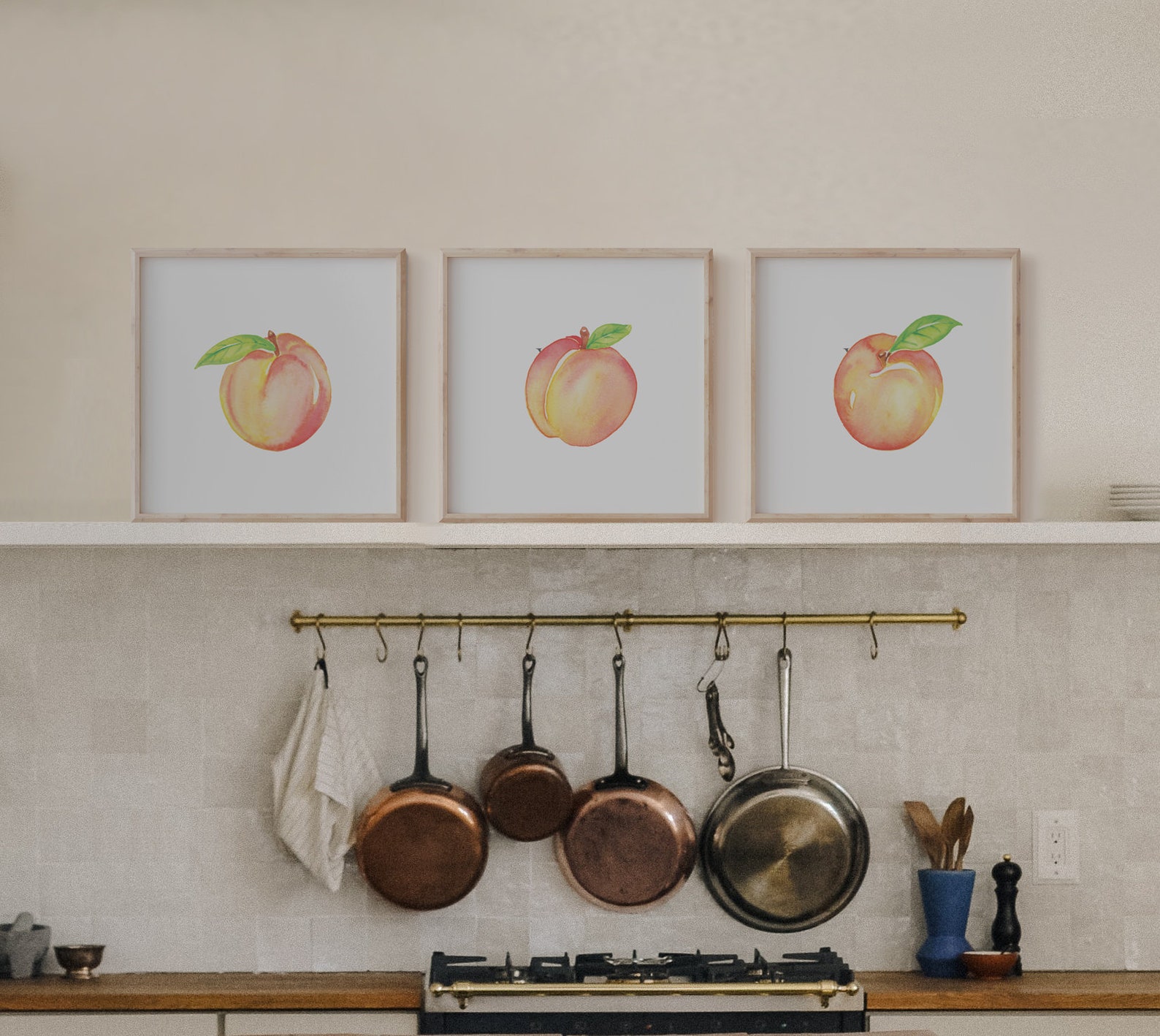 Watercolor Peach Print Set: Summer Kitchen Wall Decor (digital Download ...