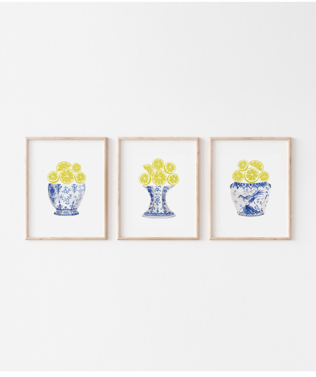 Lemon Slices in China Vases Printable Art Set of 3 Prints, Instant ...