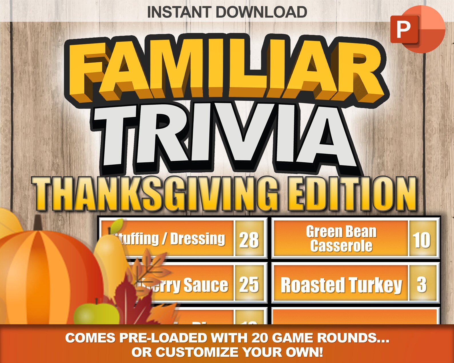 Thanksgiving Trivia & Jeoparty Powerpoint Party Game Templates / PC ...