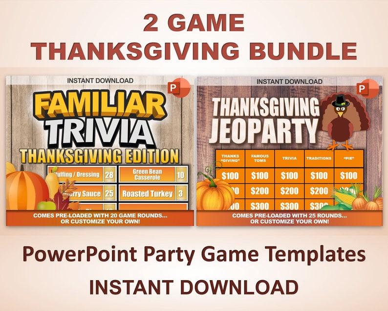 Thanksgiving Trivia & Jeoparty PowerPoint Party Game Templates | Etsy